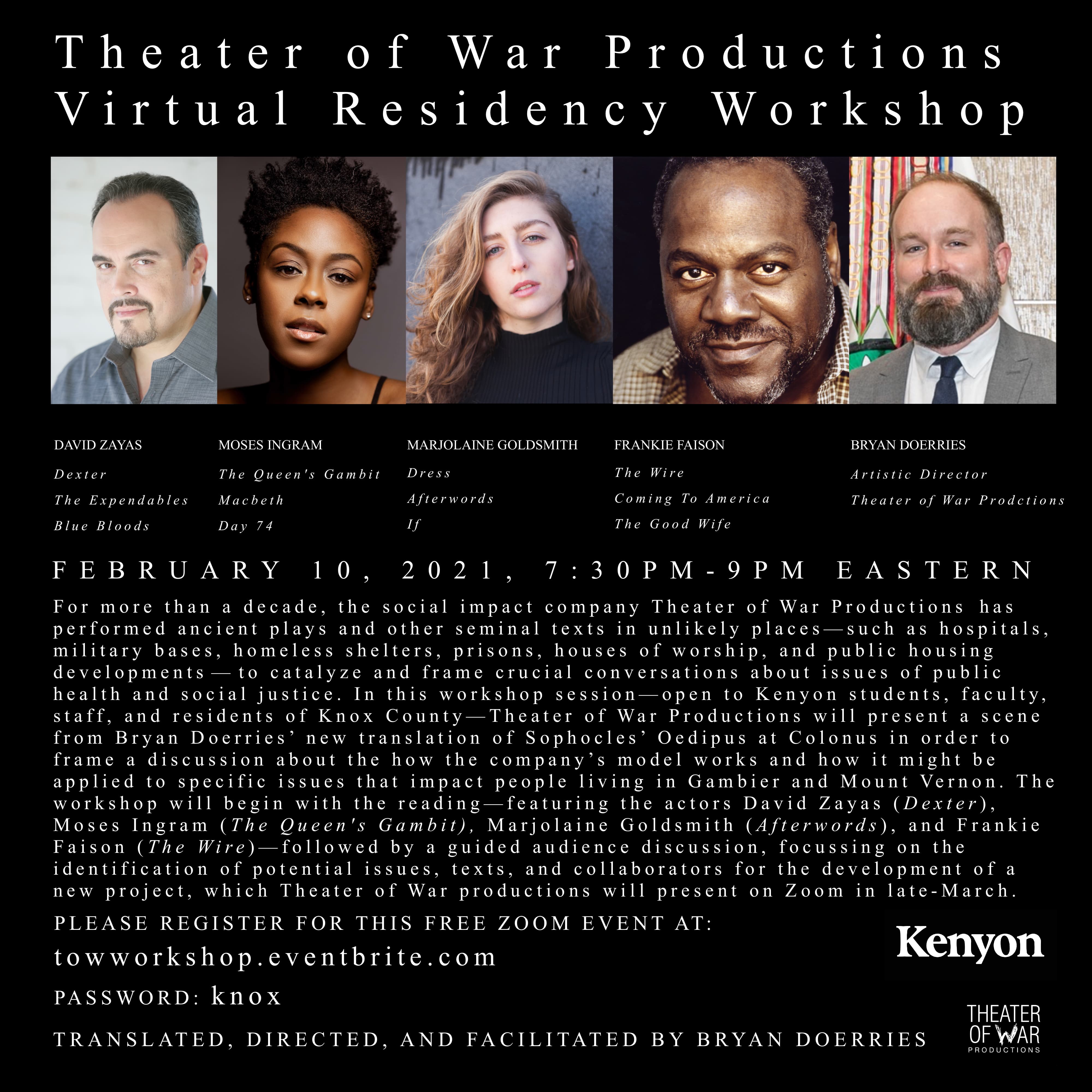 Theater of War Productions hosts free virtual workshop | Kenyon College